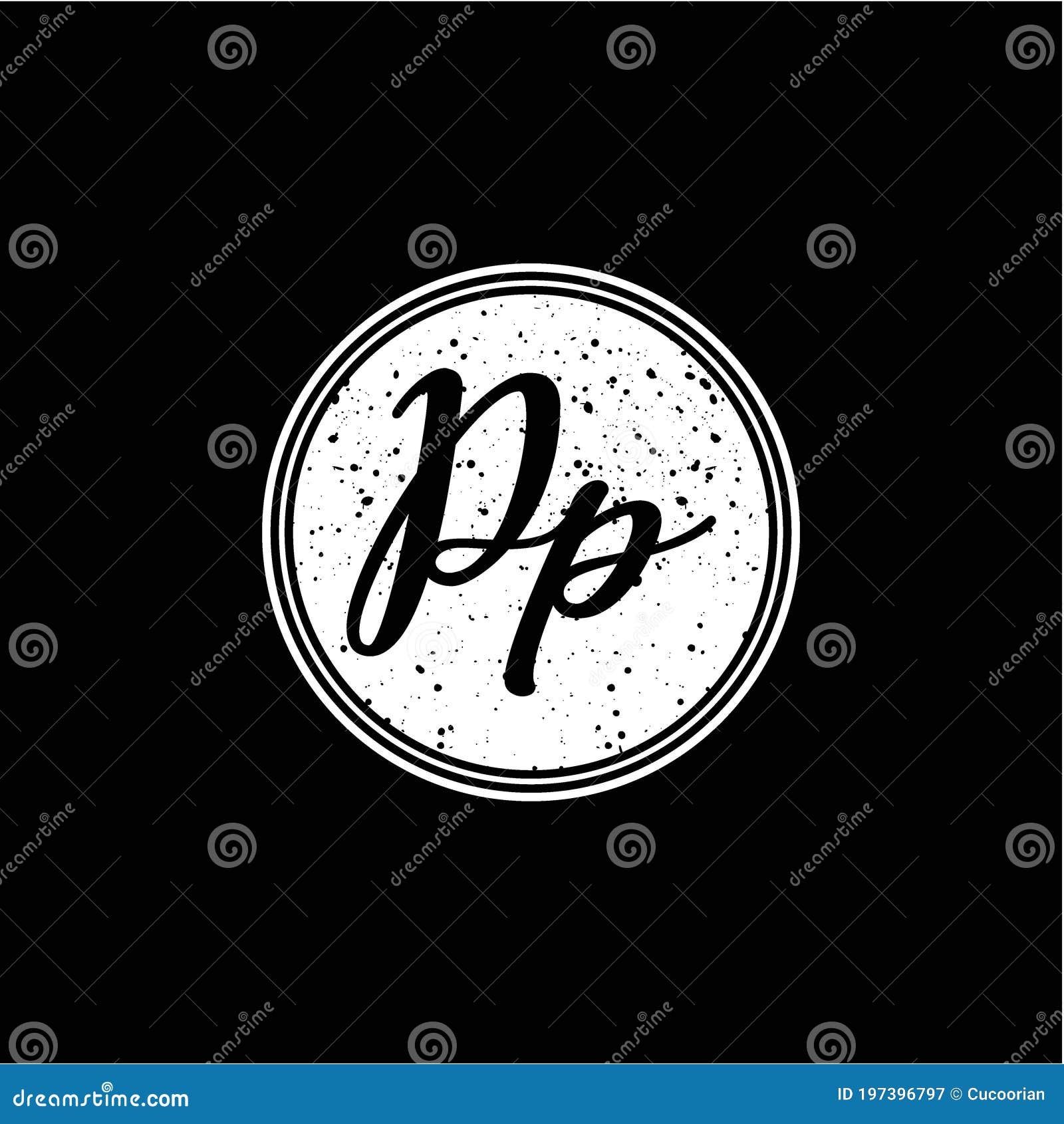 P P Initial Handwriting in Black and White Circle Frame Design Stock ...