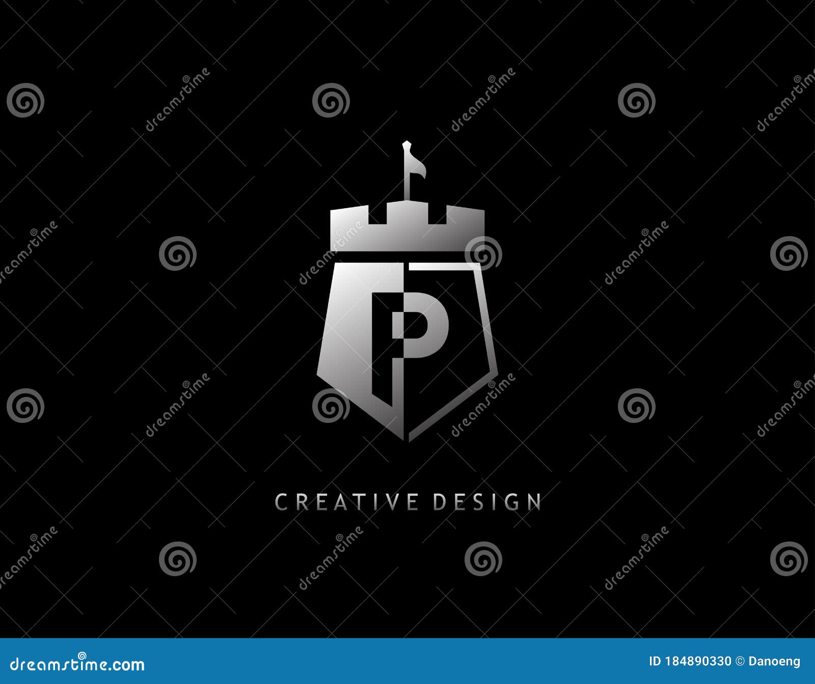 P Letter Silver Shield Icon. Negative Spave Elegant Shield Shape ...