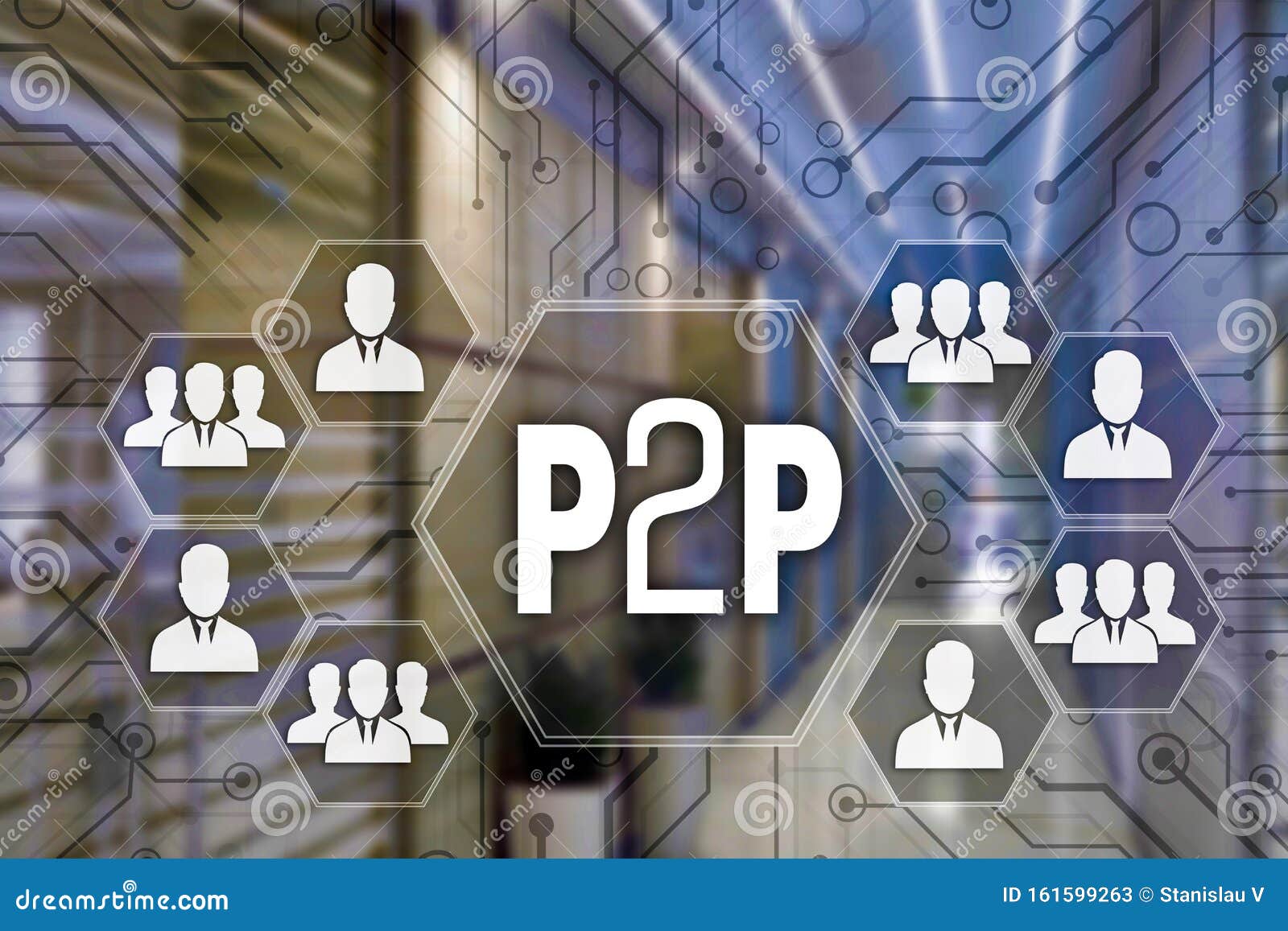 P2P, Peer To Peer on the Touch Screen with a Blur Background of the ...