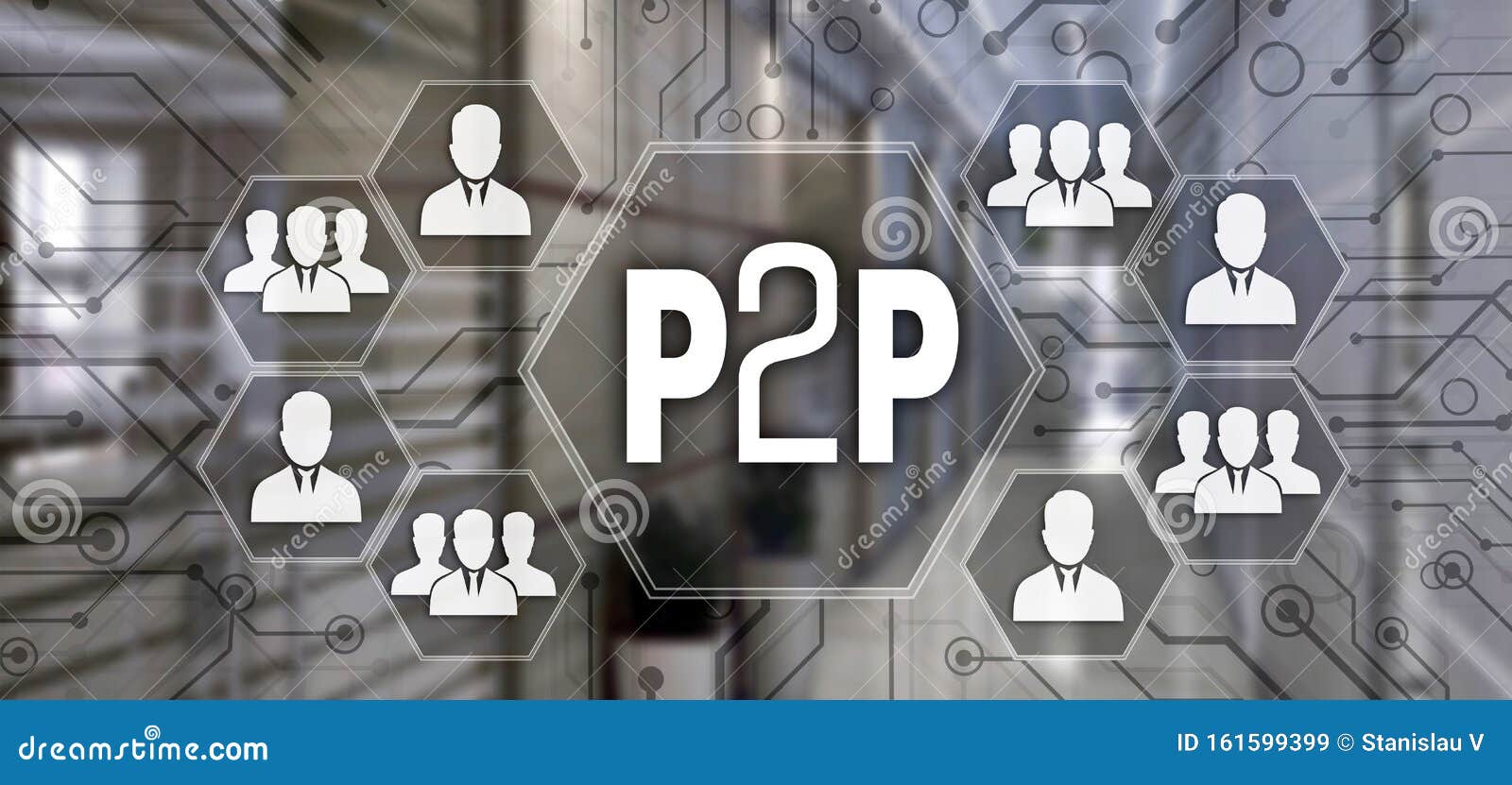 P2P, Peer To Peer On The Touch Screen With A Blur Background Of The ...