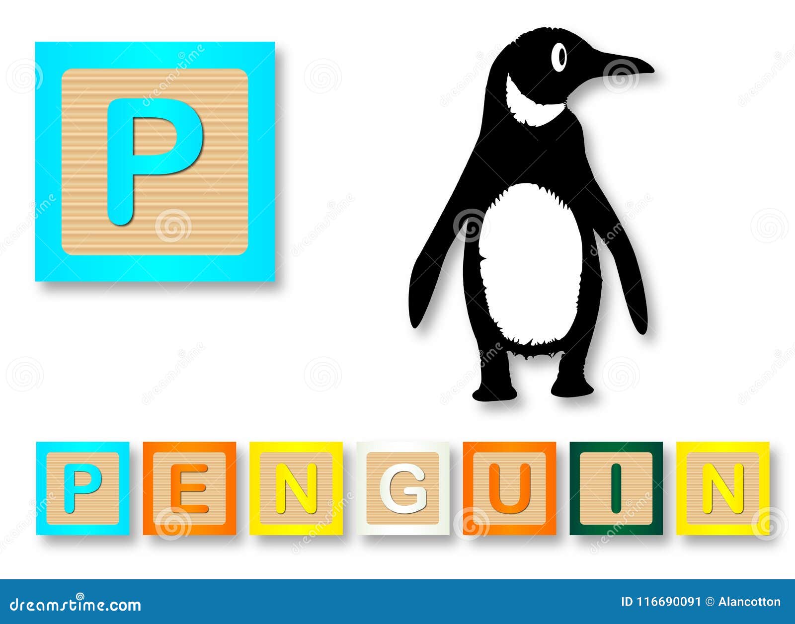 P is for Penguin stock vector. Illustration of wooden - 116690091