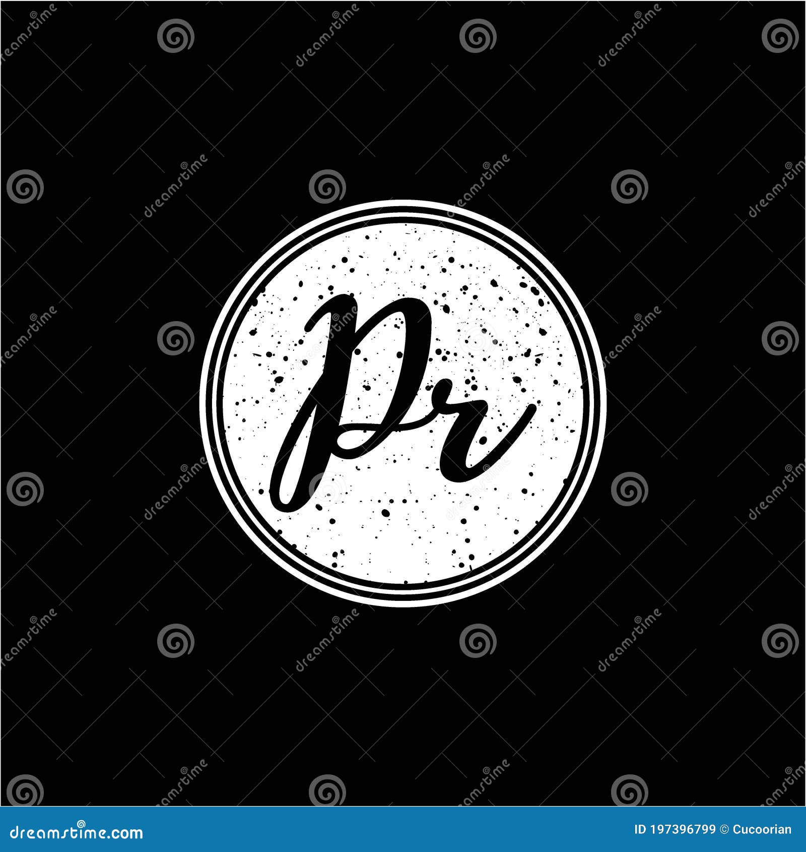 P R Initial Handwriting in Black and White Circle Frame Design Stock ...