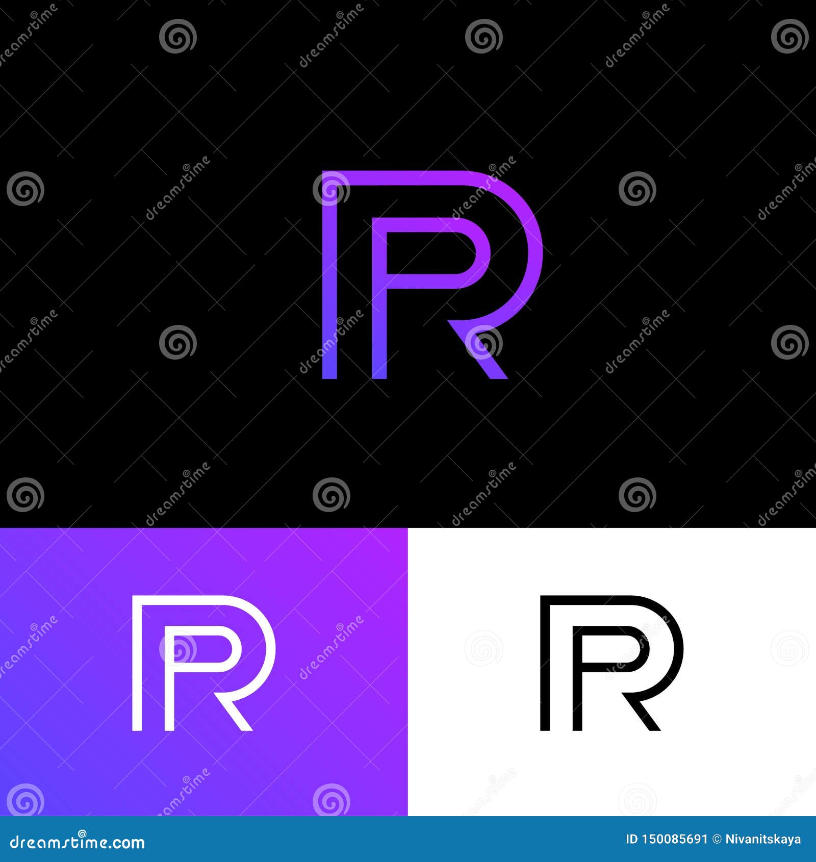 P and R Monogram. P, R Logo. Linear Monogram on a Different Background ...