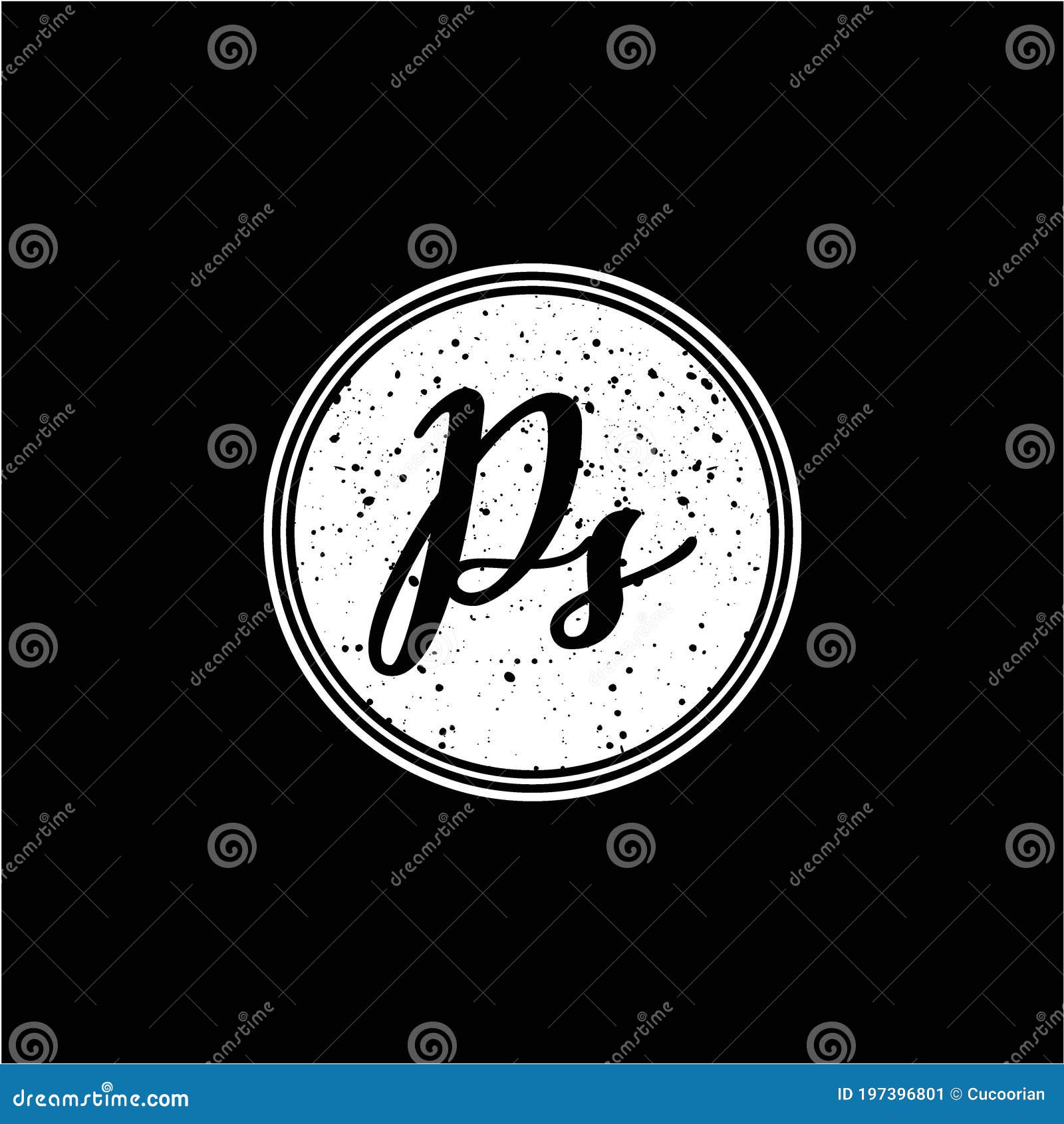P S Initial Handwriting in Black and White Circle Frame Design Stock ...