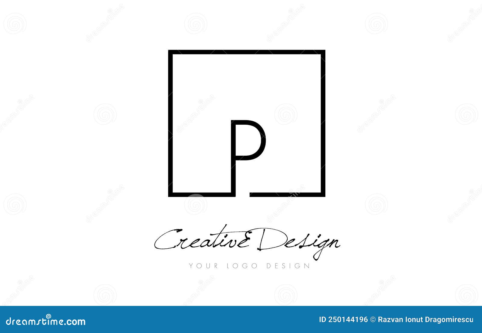 P Square Frame Letter Logo Design with Black and White Colors Stock ...