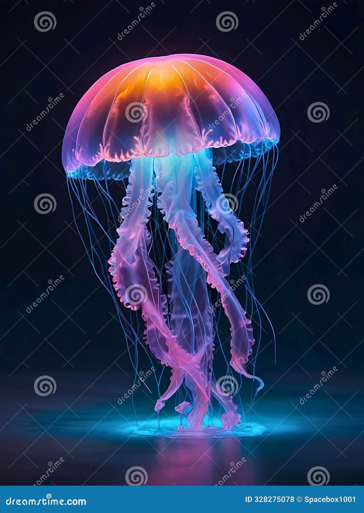 Big Rainbow Jellyfish Luminous on Dark Ocean Background Stock ...