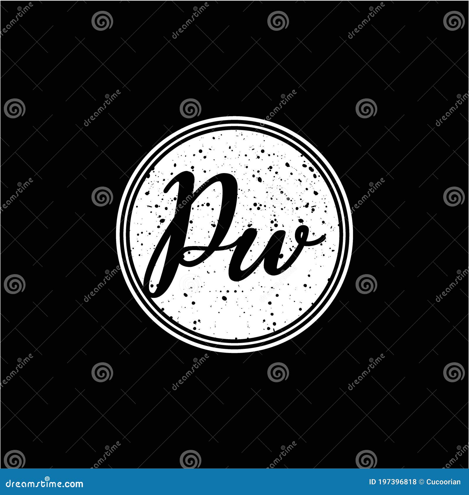 P W Initial Handwriting in Black and White Circle Frame Design Stock ...