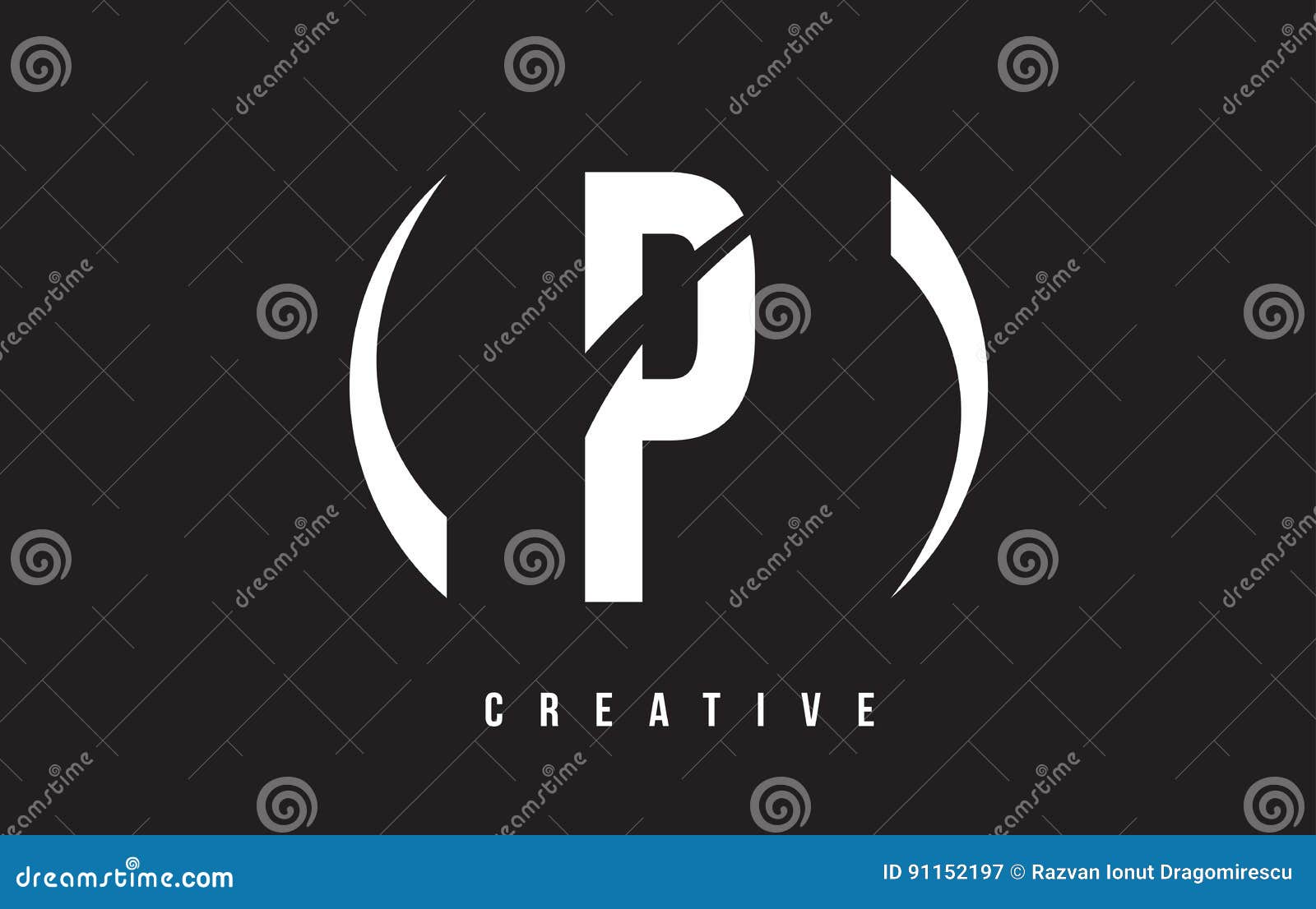 P White Letter Logo Design with Black Background. Stock Vector ...