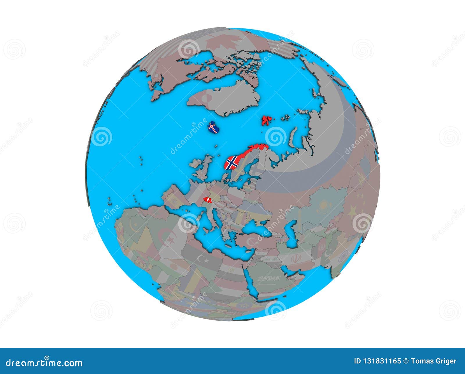 Países De EFTA Com As Bandeiras No Globo Isolado Ilustração Stock ...