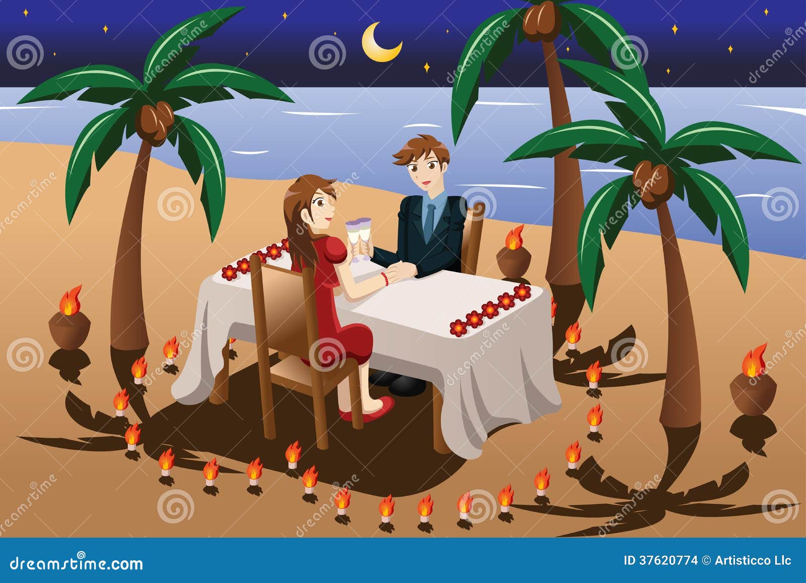 Paar Die Romantisch Kaars Licht Diner Hebben Vector Illustratie ...