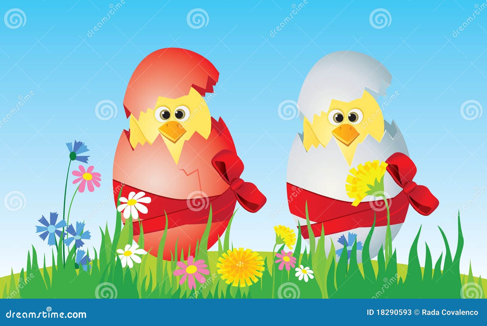 Paaseieren en kip vector illustratie. Illustration of landschap - 18290593