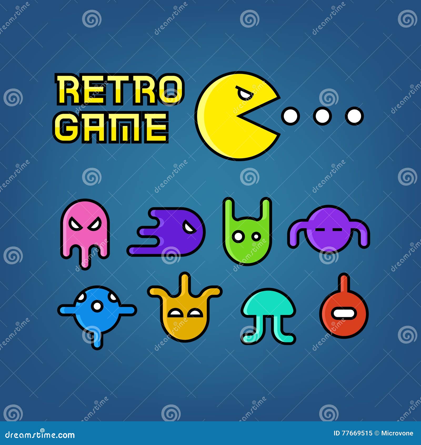 Pac Man and Ghosts for Arcade Computer Game Vector Set Editorial Image ...