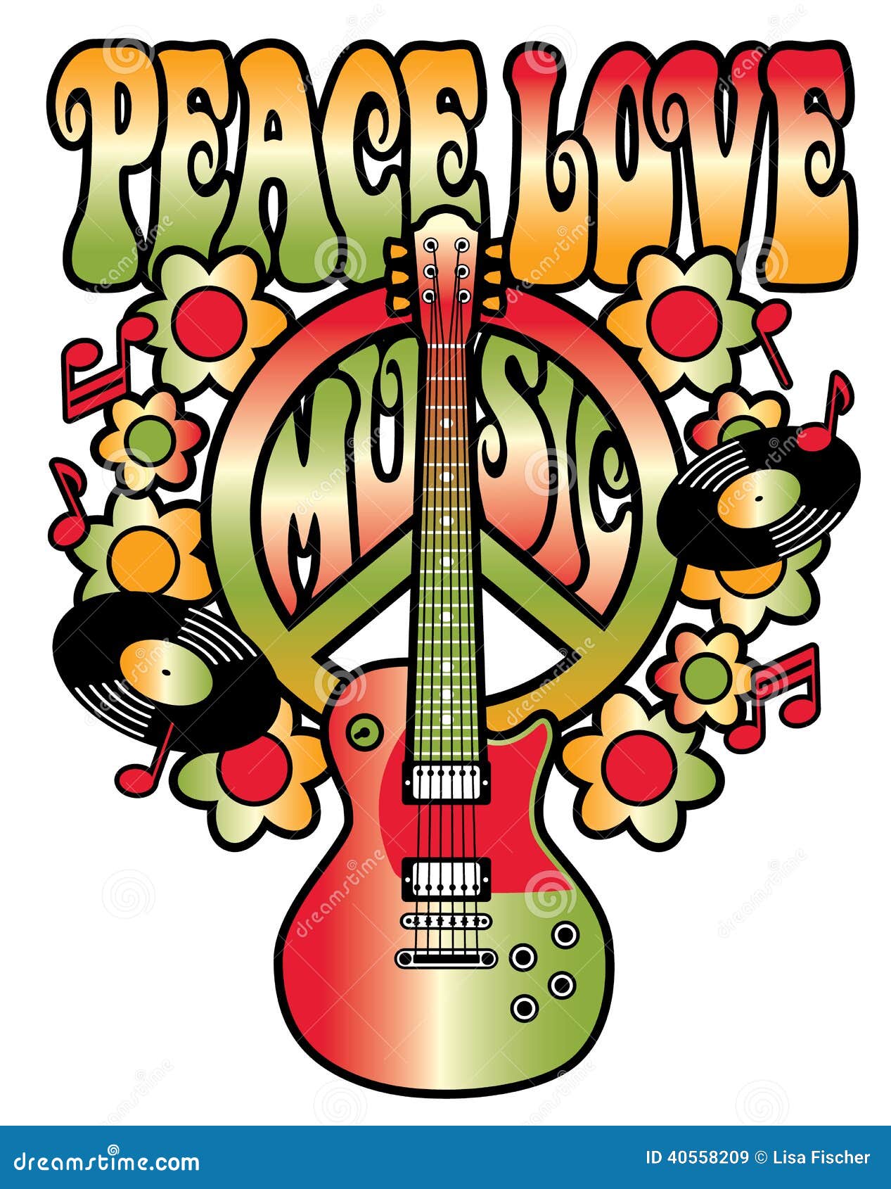 Pace-Amore-musica Nel Rosso E Nel Verde Illustrazione Vettoriale ...