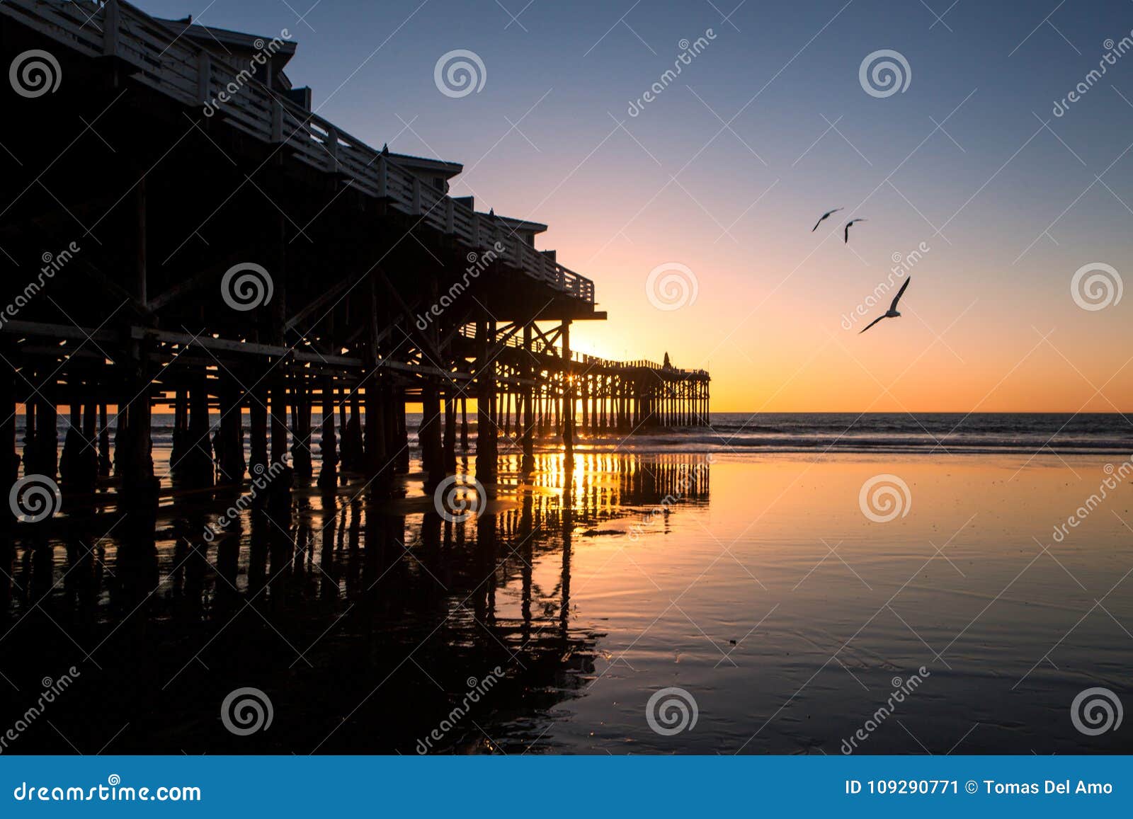 Pacific beach sunset stock image. Image of diego, pier - 109290771
