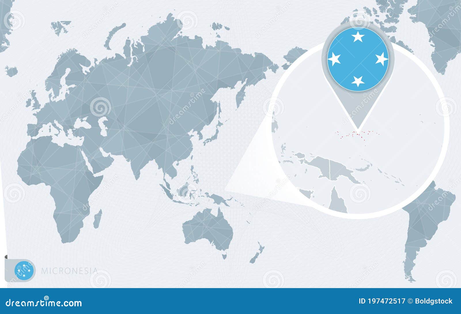Pacific Centered World Map with Magnified Micronesia. Flag and Map of ...