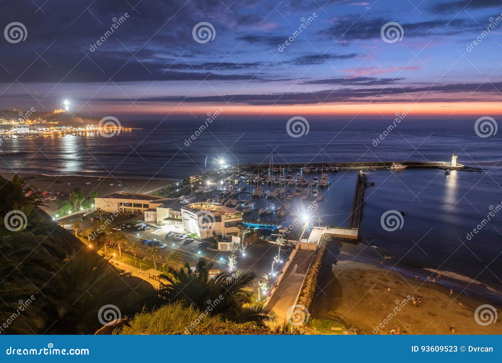 The Pacific Coast of Miraflores at Night in Lima, Peru Stock Image ...