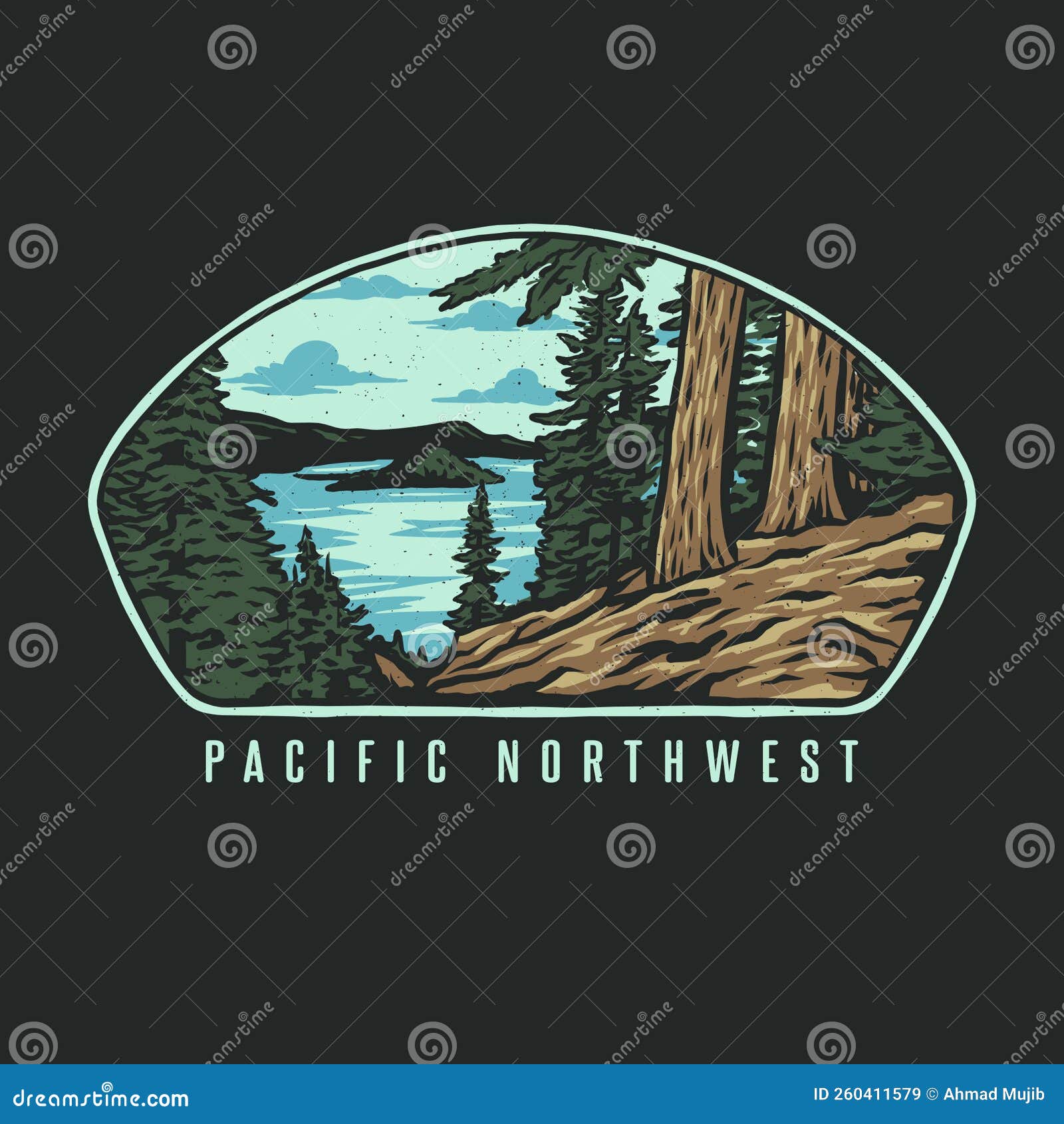 Pacific Northwest, Hand Drawn Line Style with Digital Color Stock ...