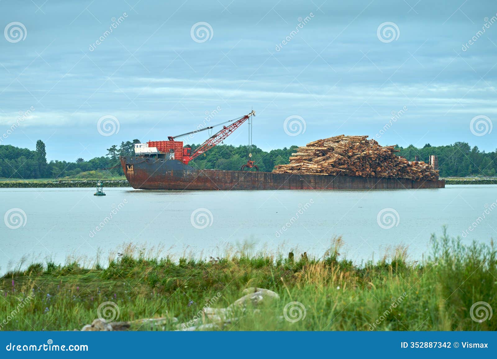 Pacific Northwest Log Barge Being Towed Stock Photo - Image of ship ...