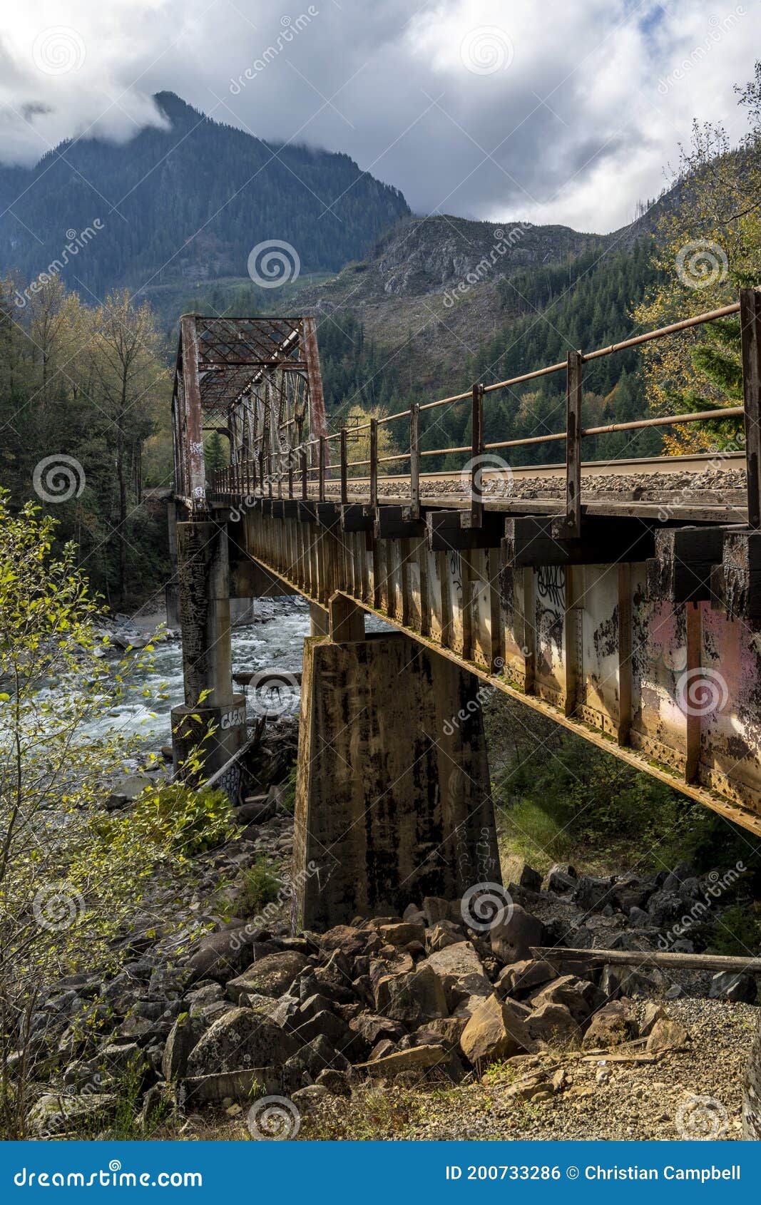 Train Tressel and Tracks Approaching it Stock Photo - Image of leaves ...