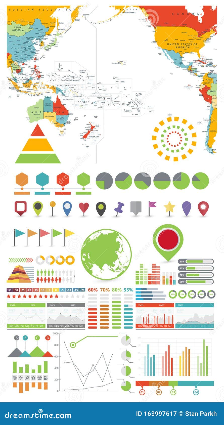 Pacific Ocean Map and Infographics Design Elements 2 Stock Vector ...