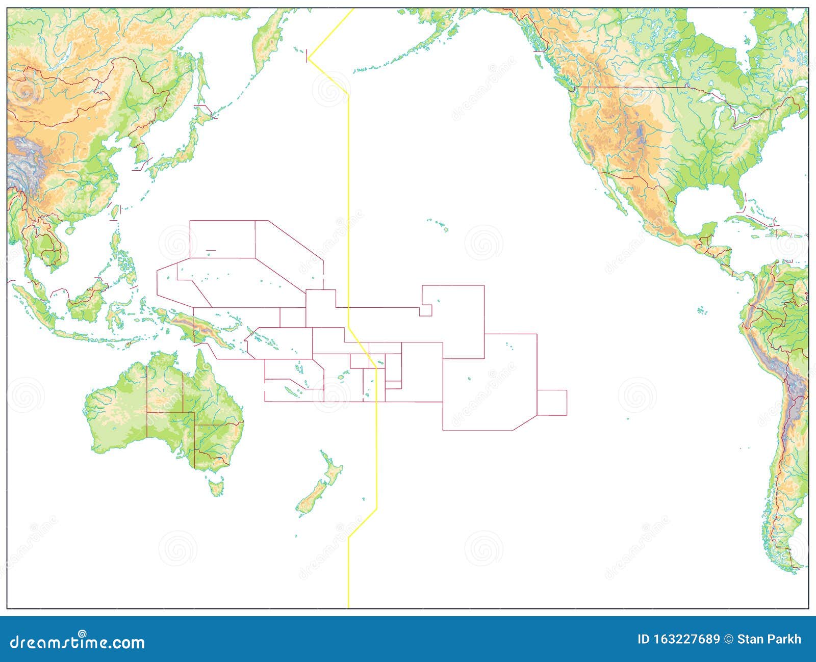 Pacific Ocean Physical Map Isolated on White. No Text Stock Vector ...