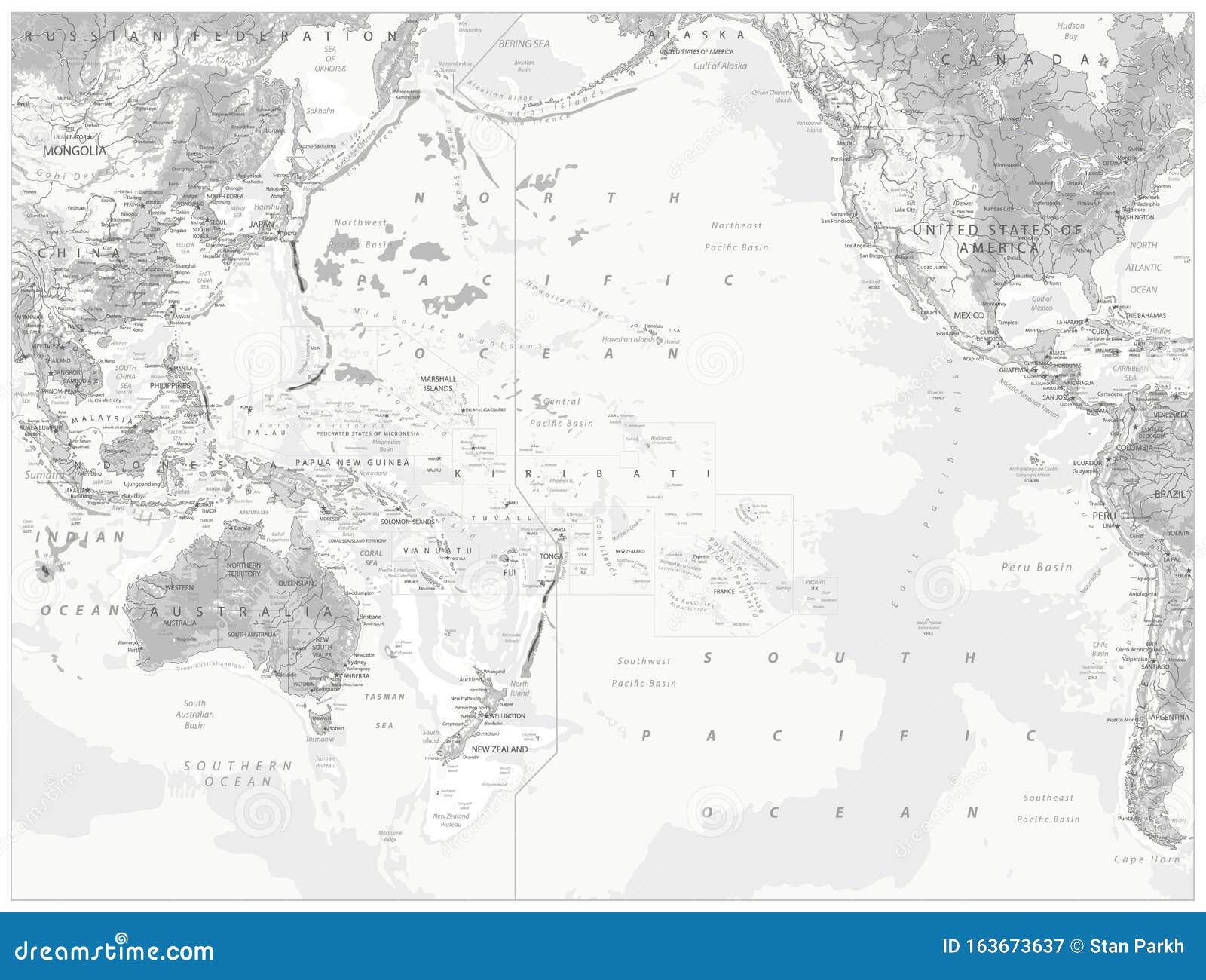 Pacific Ocean Political Map Vinatge Color Vector Illustration ...