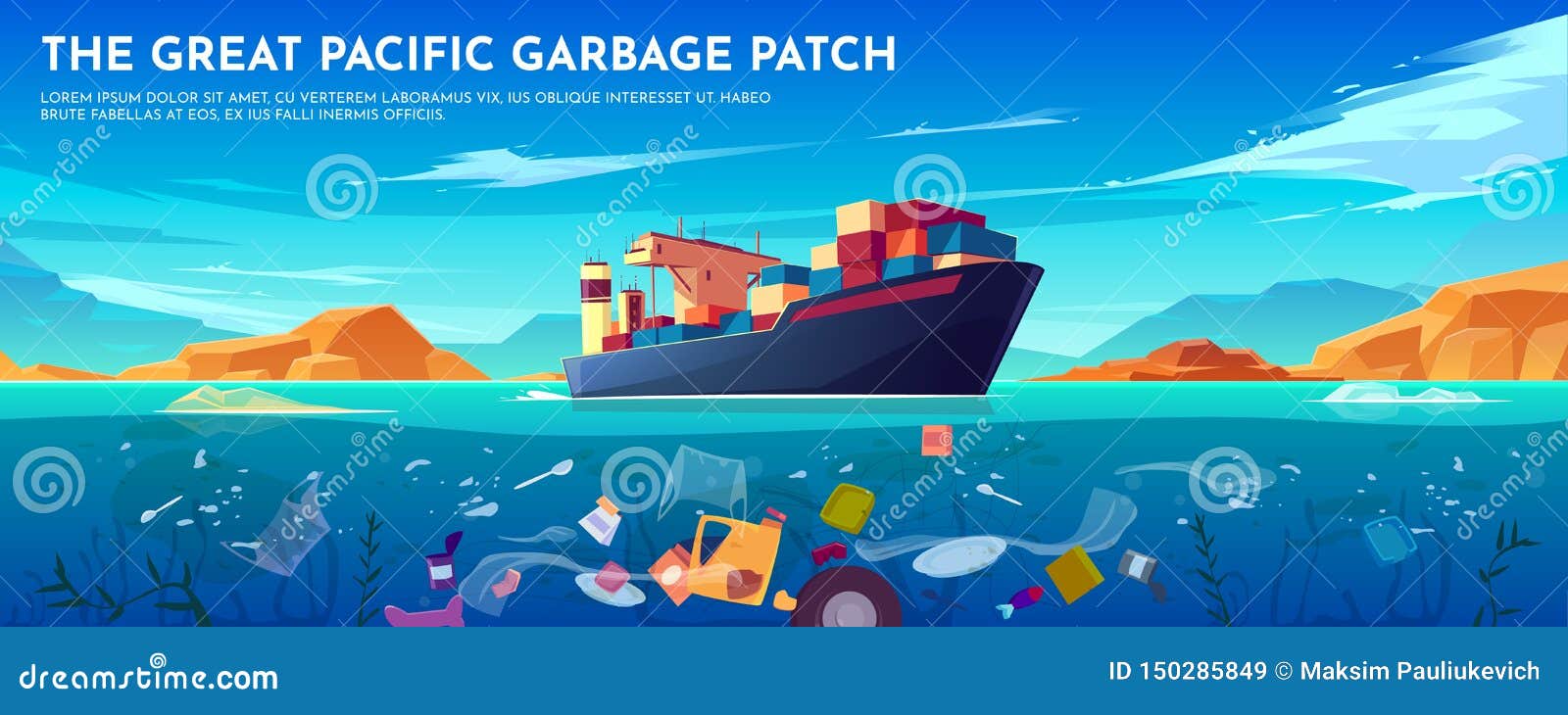 Pacific Ocean Plastic Garbage Patch Banner, Trash Stock Vector ...