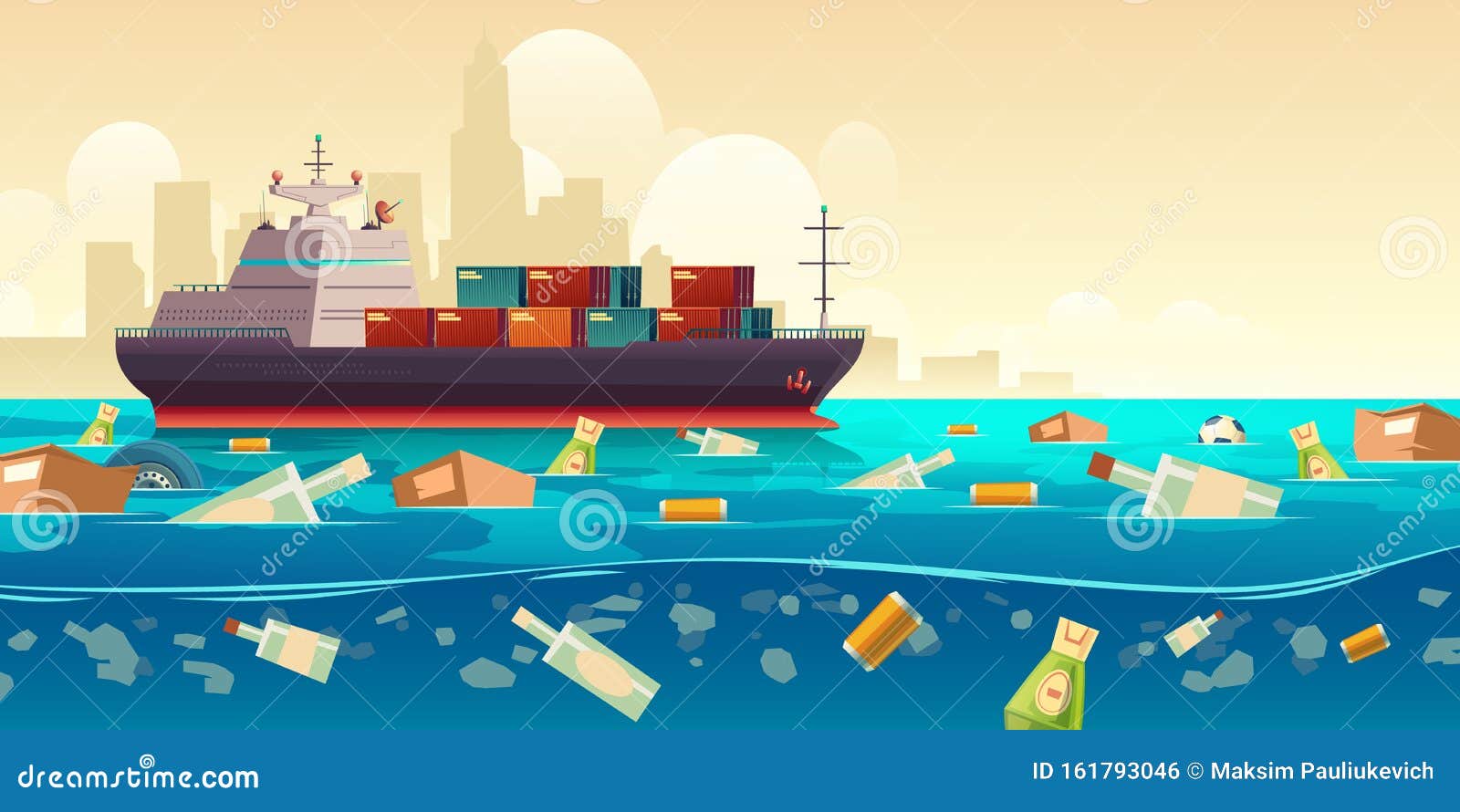 Ocean Plastic Pollution Poster. Water Pollution With Plastics, Bottles ...