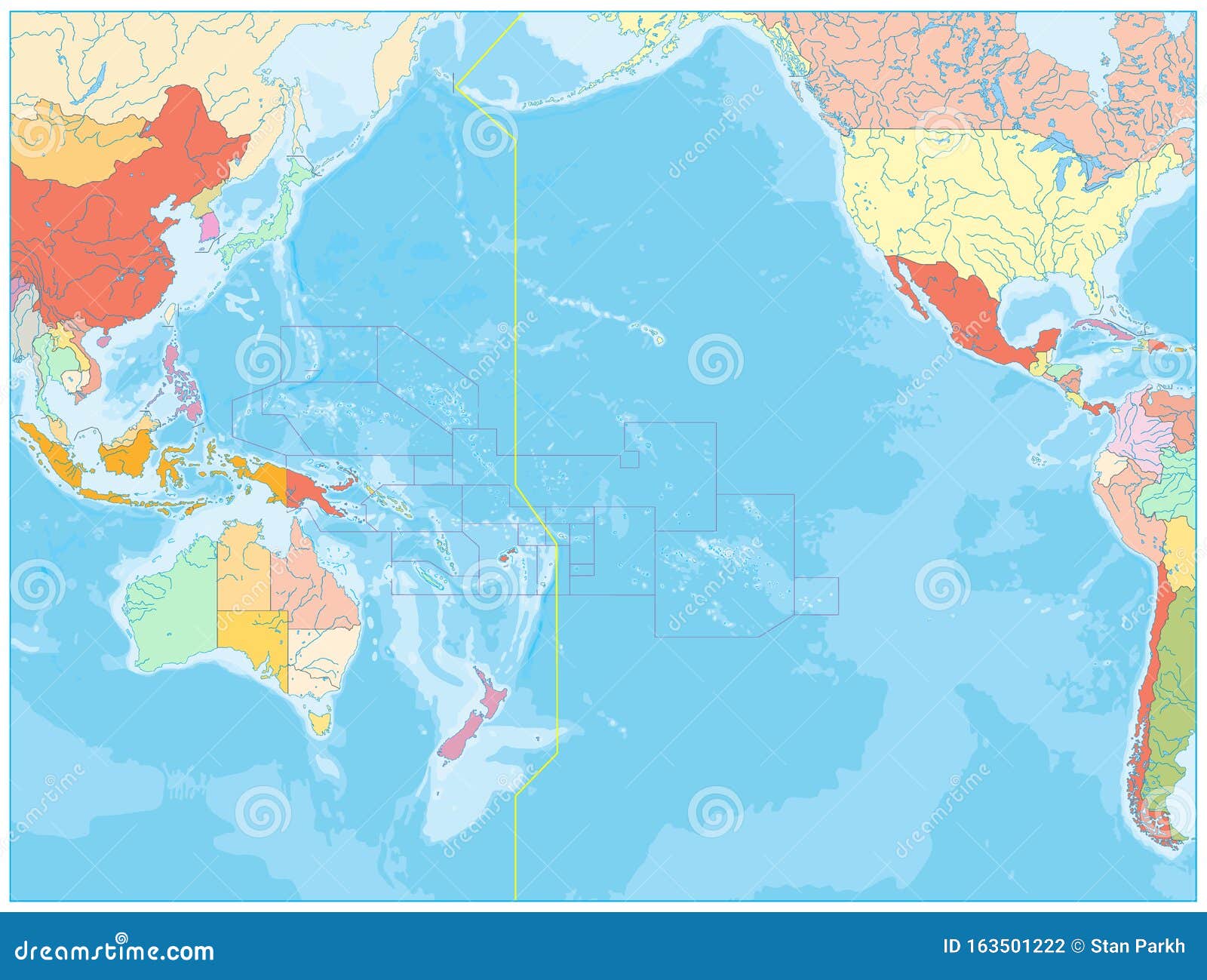 Pacific Ocean Political Map. No Text Stock Vector - Illustration of ...