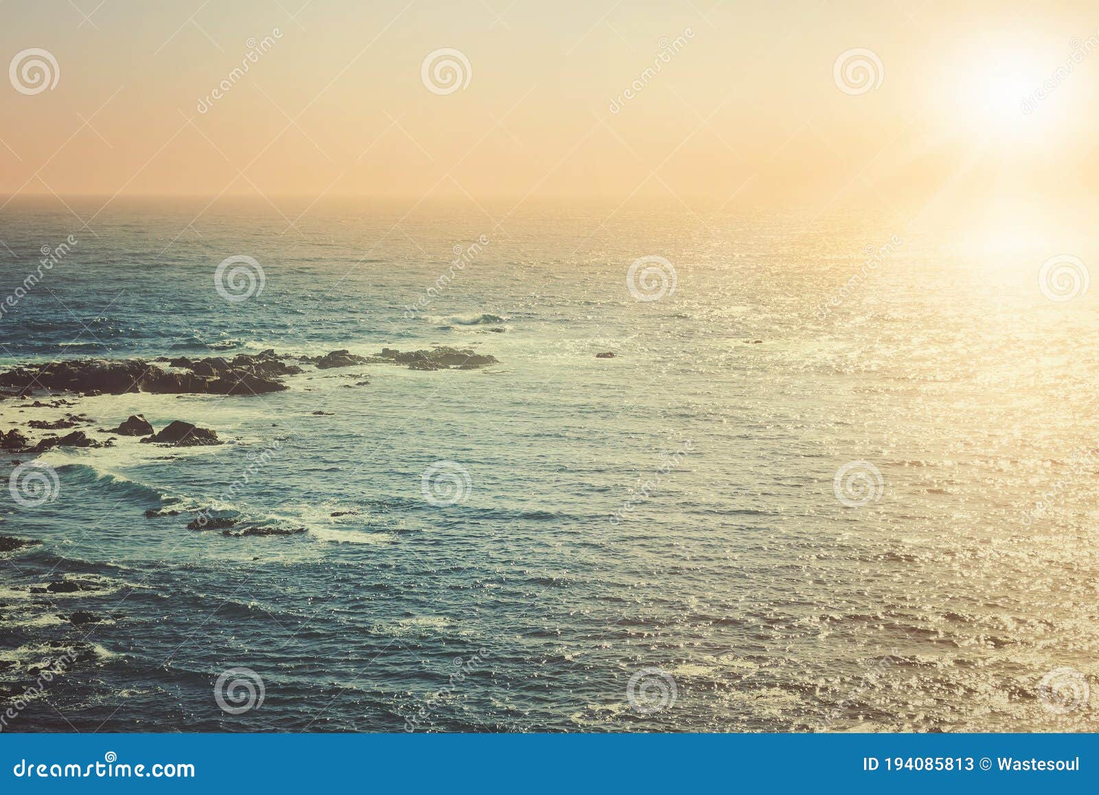 Pacific ocean at sunset stock image. Image of sunlight - 194085813