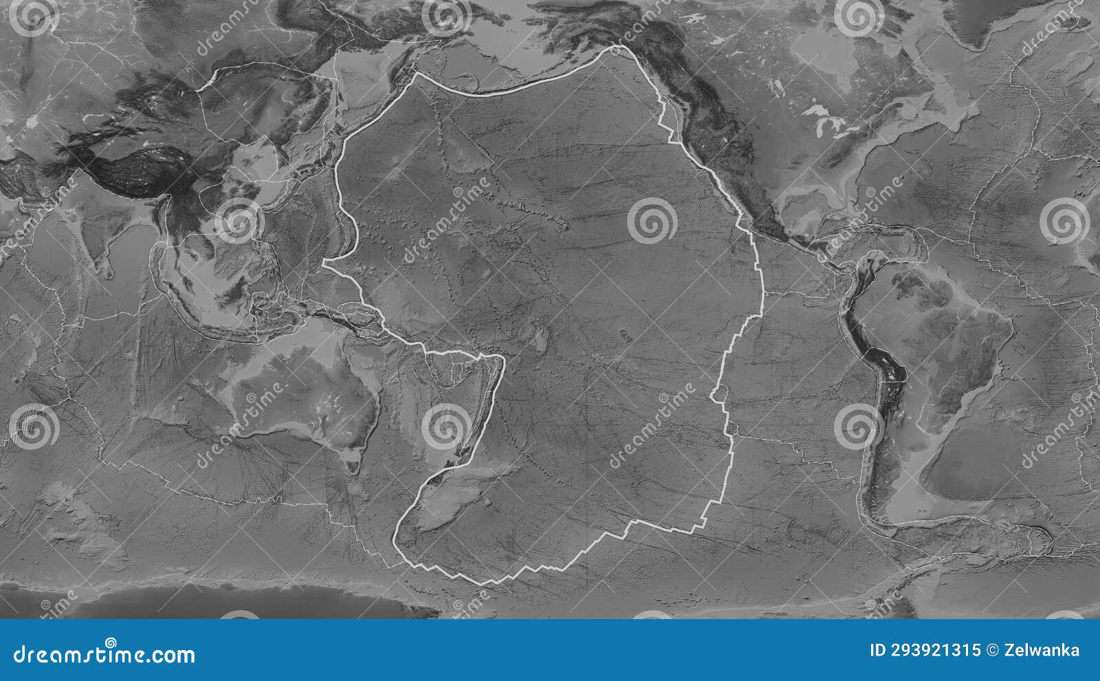 Pacific Plate Outlined. Patterson Cylindrical. Grayscale Stock ...