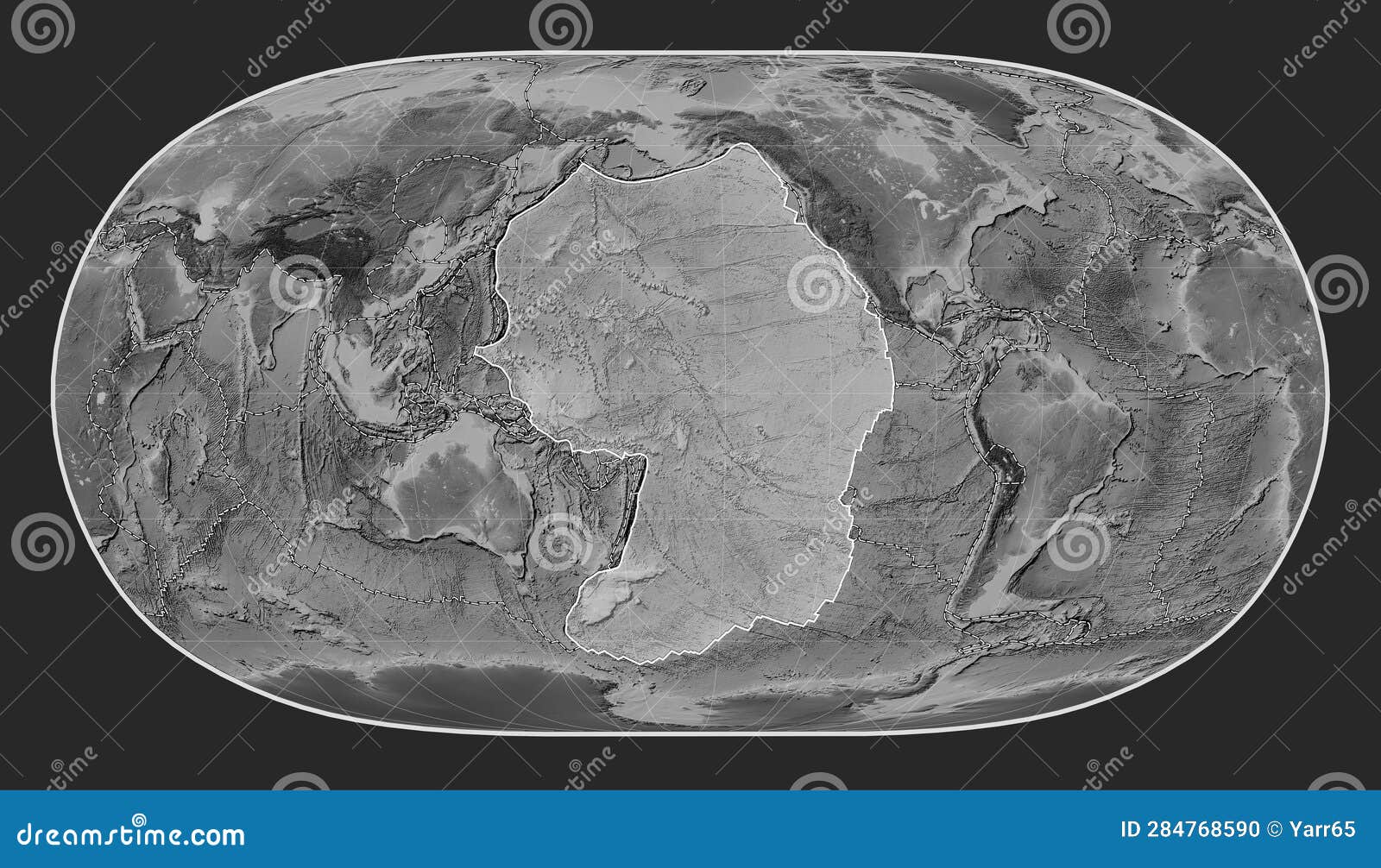 Pacific Tectonic Plate. Grayscale. Natural Earth II. Boundaries Stock ...