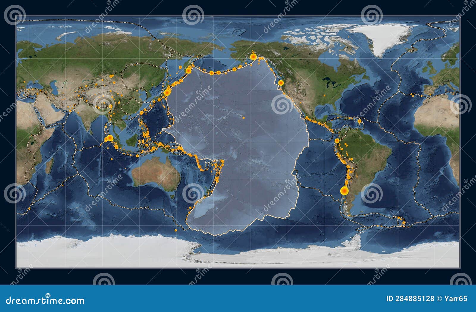 Pacific Tectonic Plate. Satellite. Patterson Cylindrical. Earthq Stock ...