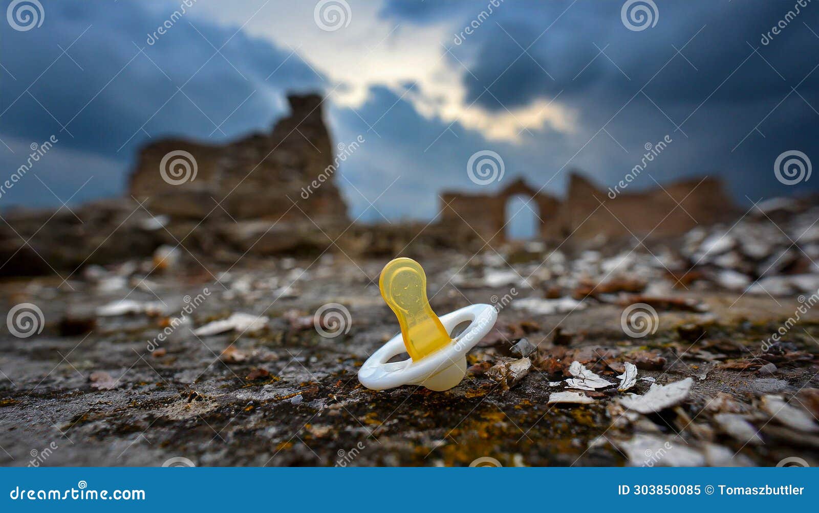 Pacifier Inbetween Ruins .Dark Cloudy Sky. Stock Illustration ...
