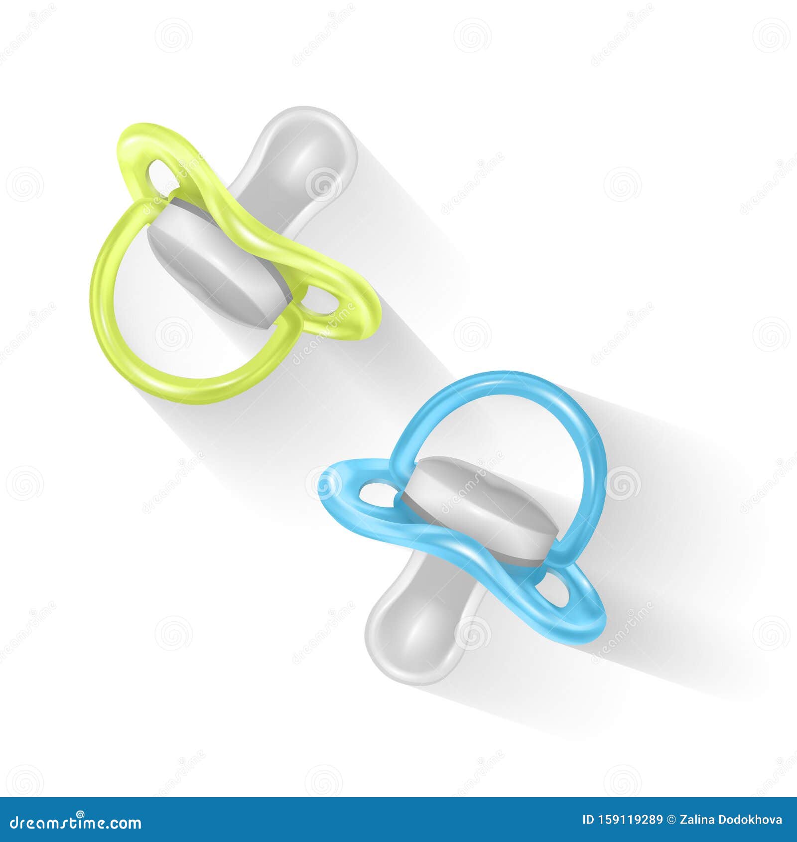 Pacifier Isolated on White Background. Set Pacifiers of Yellow and Blue ...