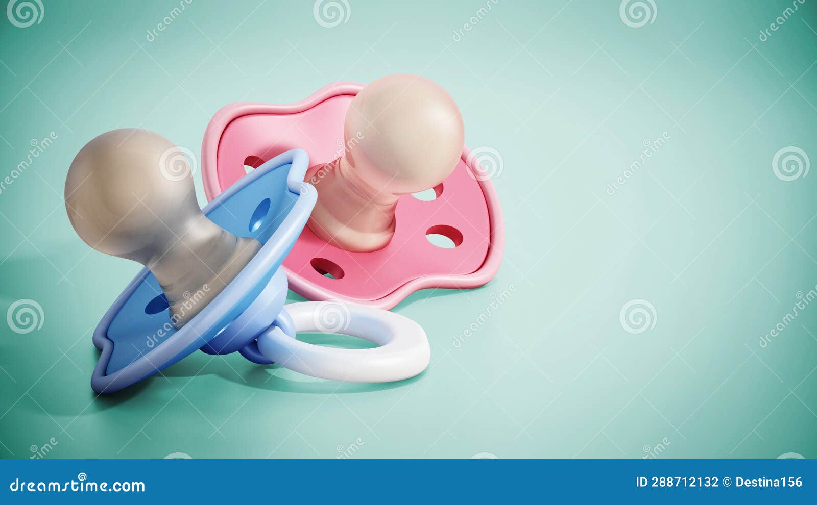 Pacifiers Standing on Green Background. 3D Illustration Stock ...