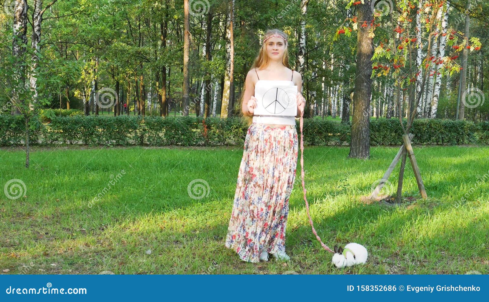 Pacifists Girl Walking Rabbit Sign Make Peace Stock Footage - Video of ...