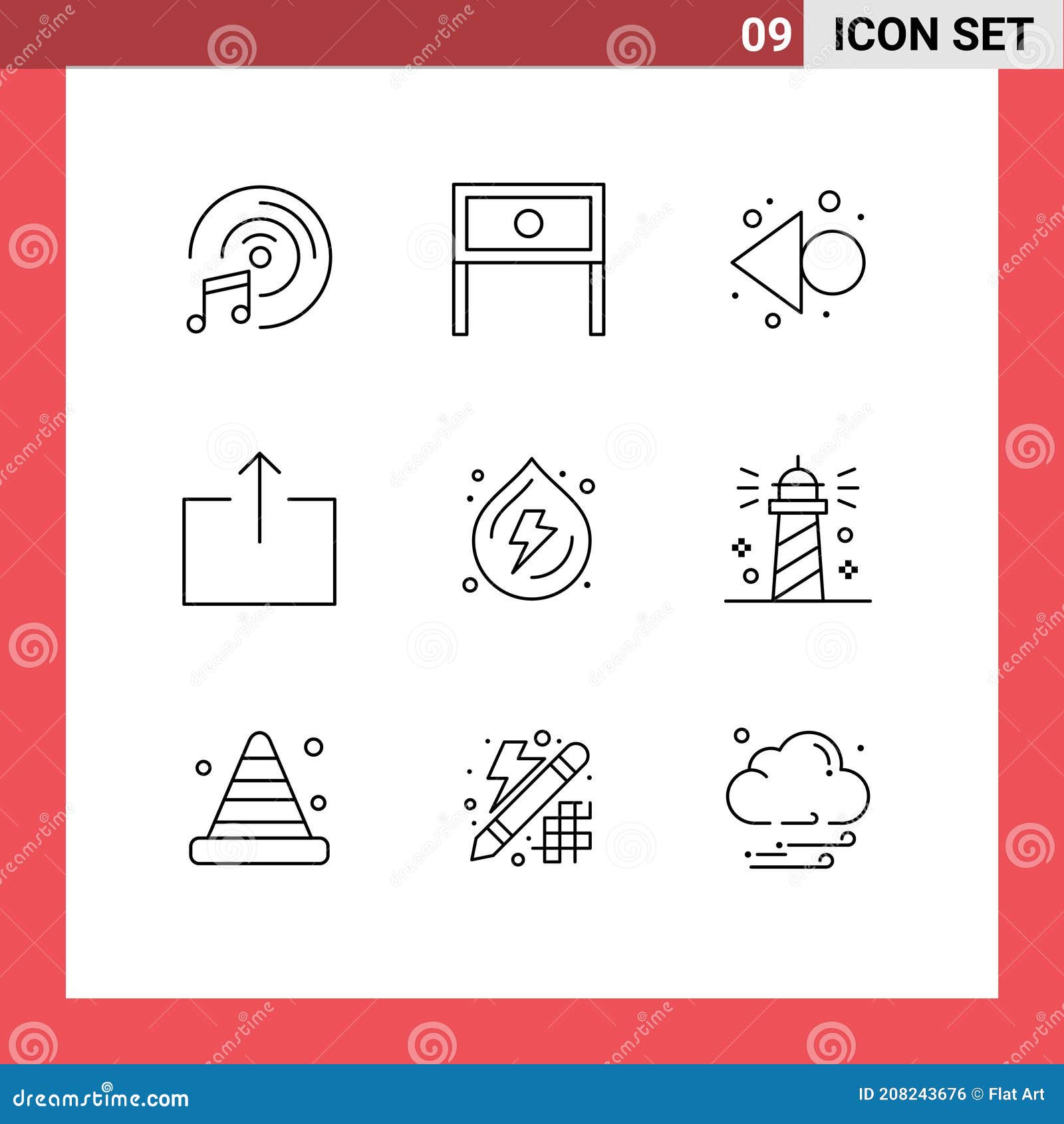 Pack of 9 Creative Outlines of Power, Spring, Arrow, Droop, Output ...