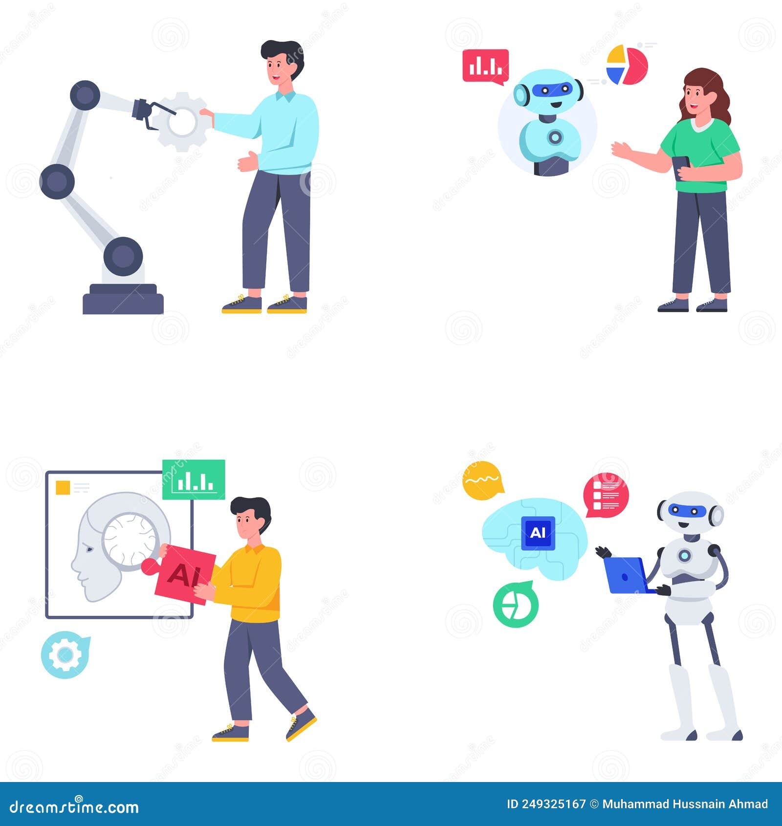 Pack of Ai Flat Illustrations Stock Vector - Illustration of mind ...