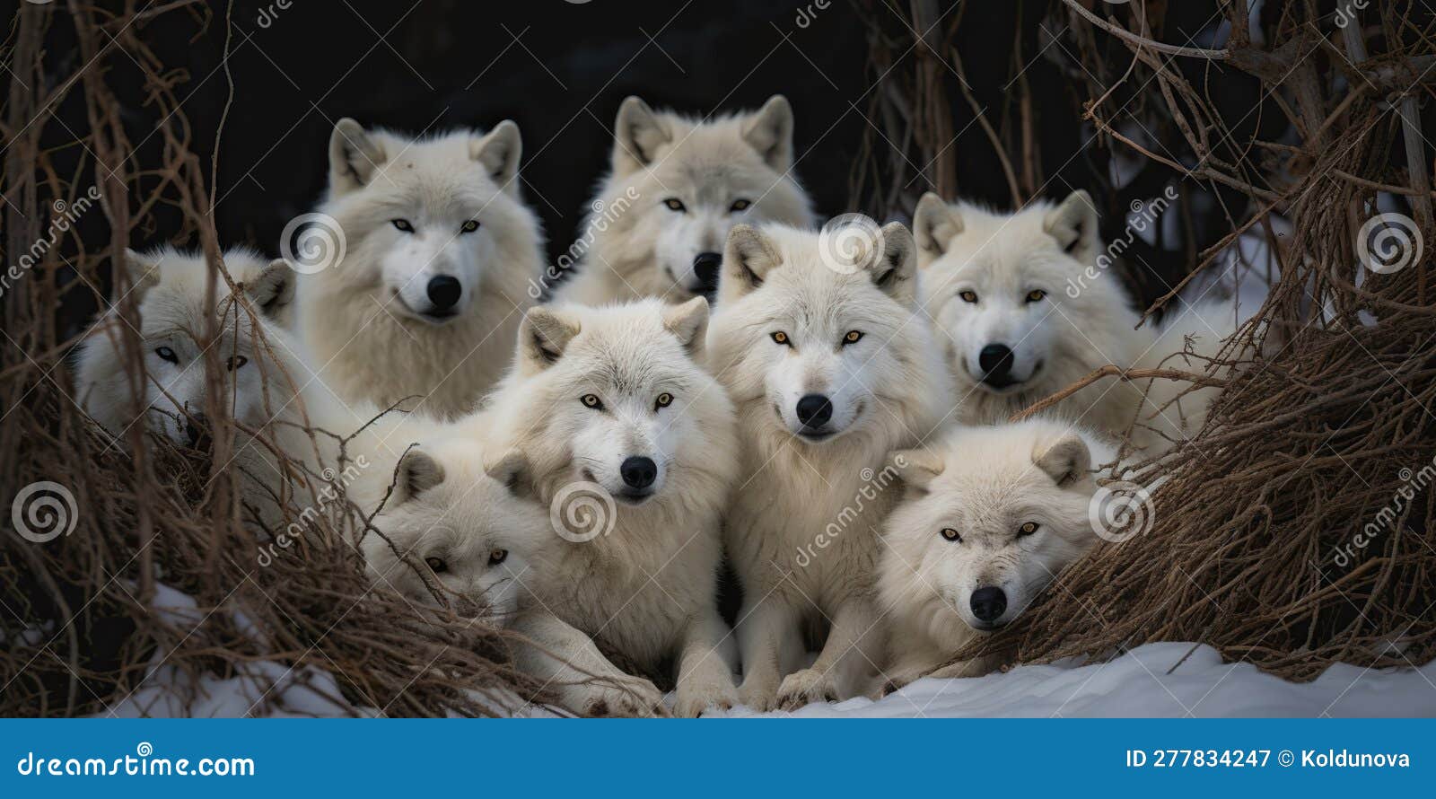A Pack of Arctic Wolves Huddled Together in a Snowy Den, Concept of ...