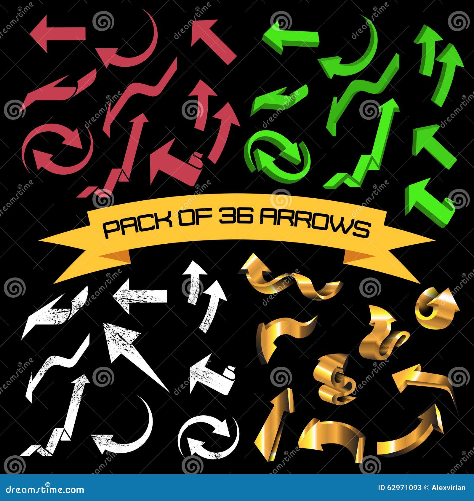 Pack of 36 Arrows stock illustration. Illustration of arrows - 62971093