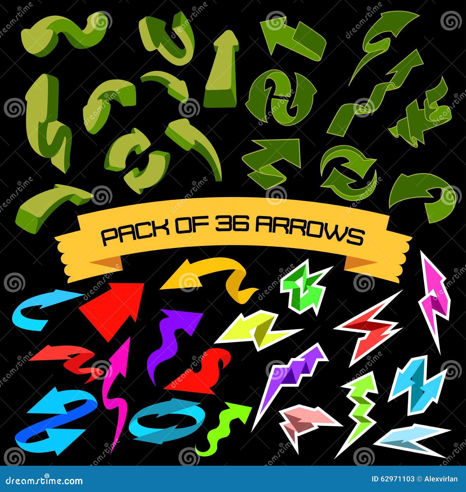 Pack of 36 Arrows stock vector. Illustration of designator - 62971103
