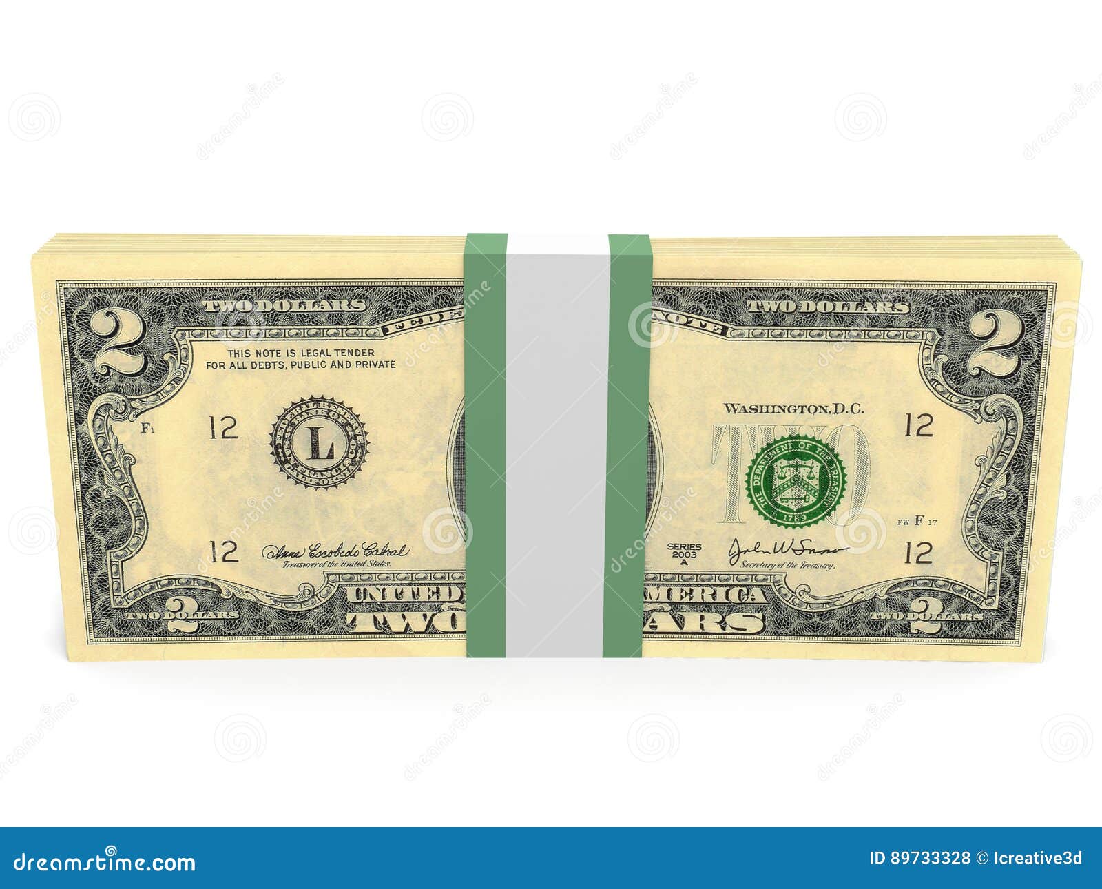 Pack of Banknotes. Two Dollars Stock Illustration - Illustration of ...
