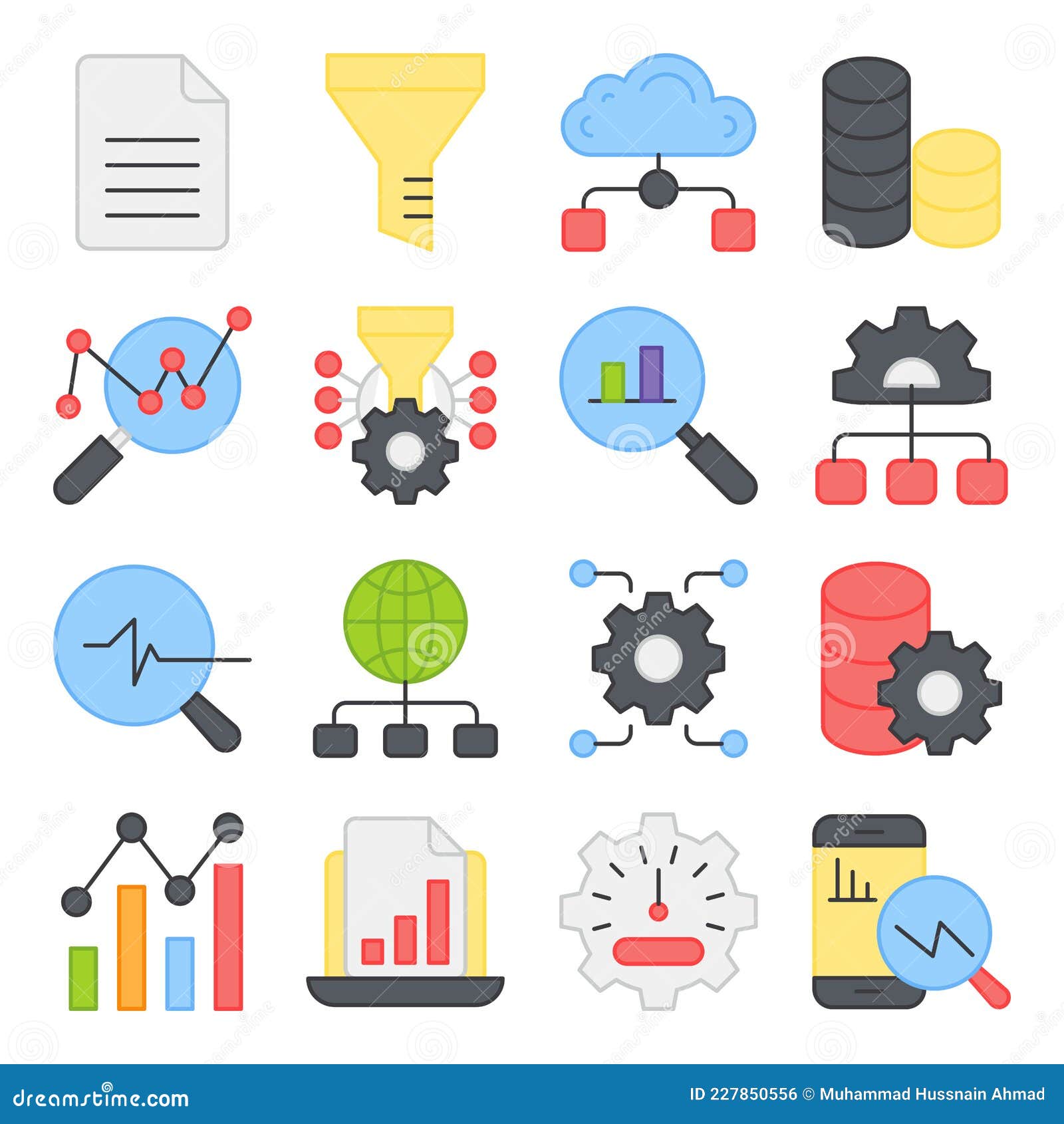Pack of Big Data Flat Icons Stock Vector - Illustration of cloud, chart ...