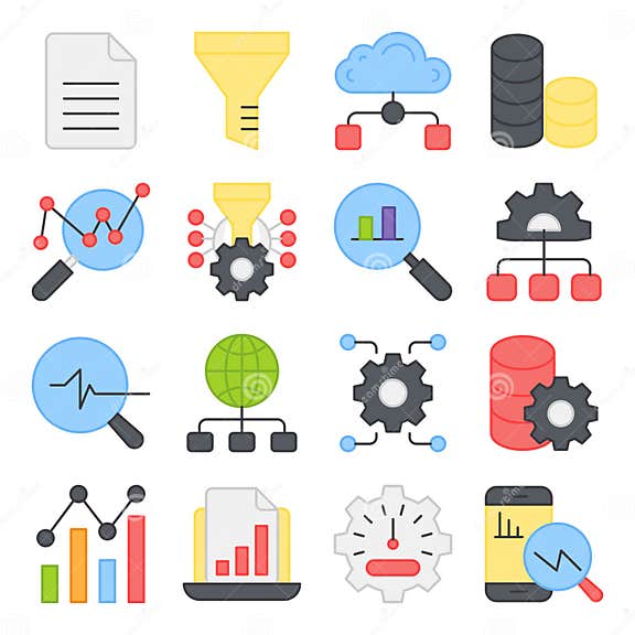 Pack of Big Data Flat Icons Stock Vector - Illustration of cloud, chart ...