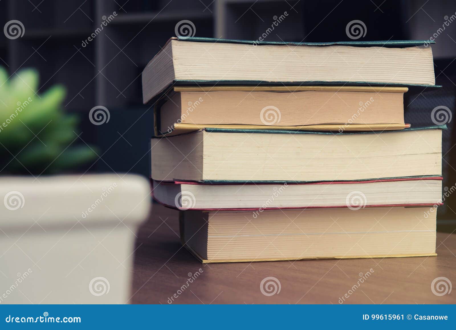 Pack of Book Stack on Table in Working Room at Office Stock Image ...