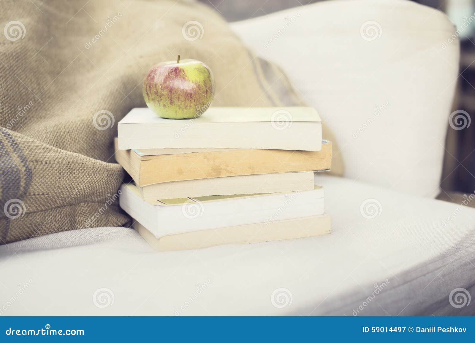 Pack of books and apple stock image. Image of morning - 59014497