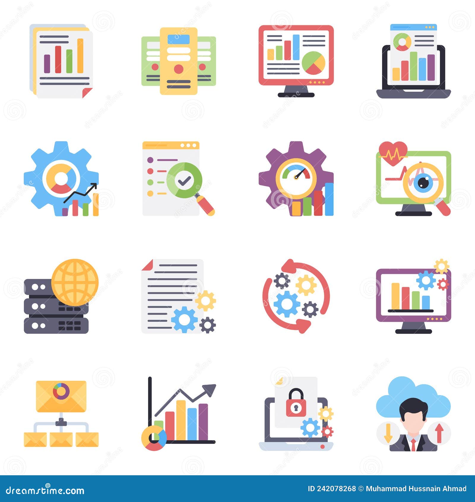 Pack of Business Data Flat Icons Stock Vector - Illustration of secure ...