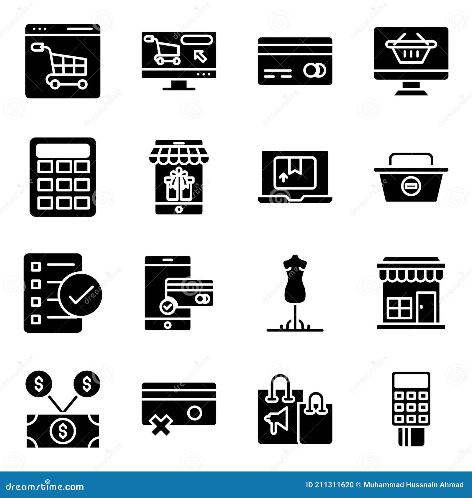 Pack of Buying Solid Icons stock vector. Illustration of money - 211311620
