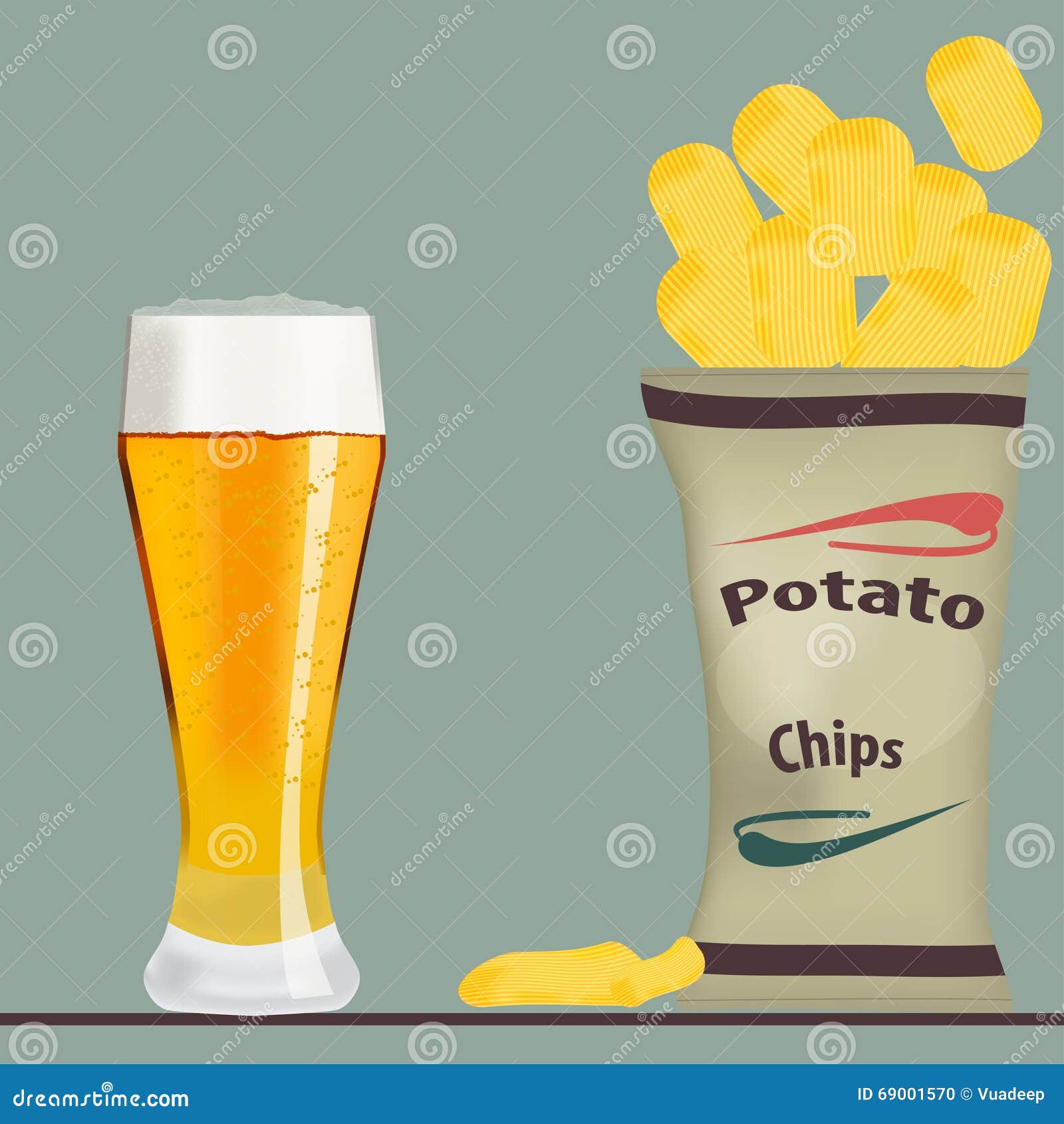 Pack of Chips and Glass of Beer Stock Vector - Illustration of chip ...